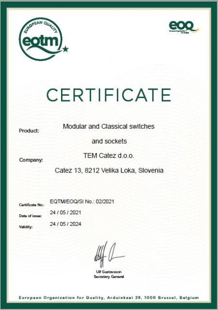 EQTM certificate TEM 2021 - TEM Čatež d. o. o.